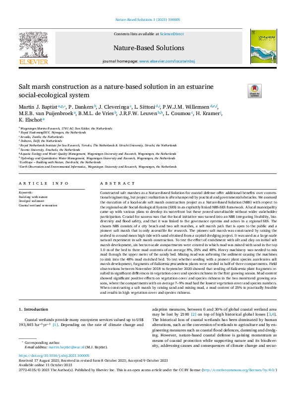(PDF) Salt marsh construction as a nature-based solution in an ...