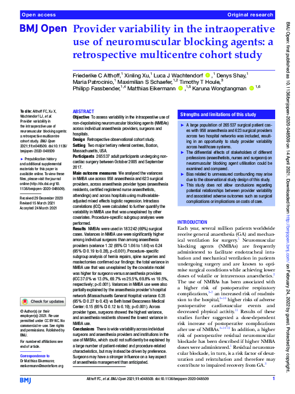 (PDF) Provider variability in the intraoperative use of neuromuscular ...