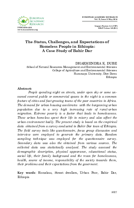 (PDF) The Status, Challenges, and Expectations of Homeless People in ...