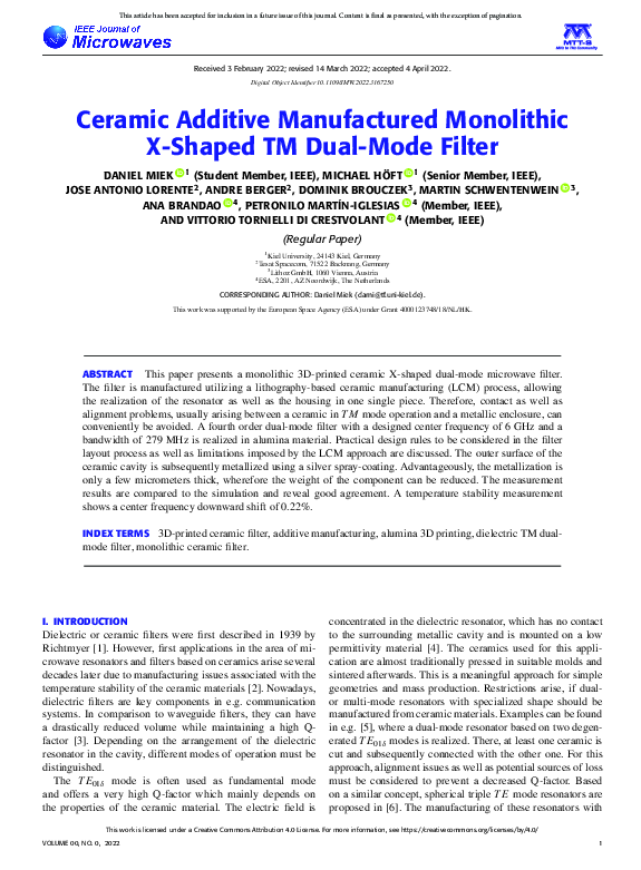 (PDF) Ceramic Additive Manufactured Monolithic X-Shaped TM Dual-Mode ...