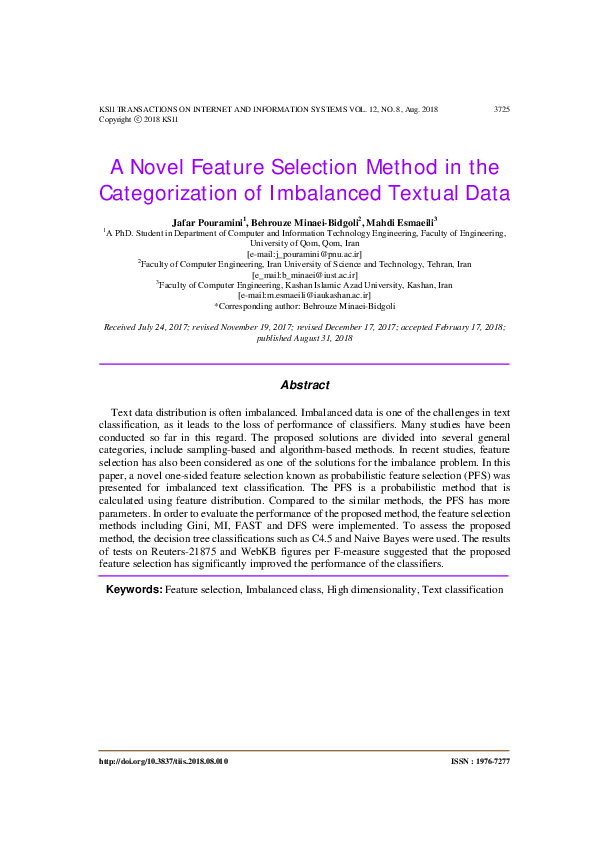 (PDF) A Novel Feature Selection Method in the Categorization of Imbalanced Textual Data