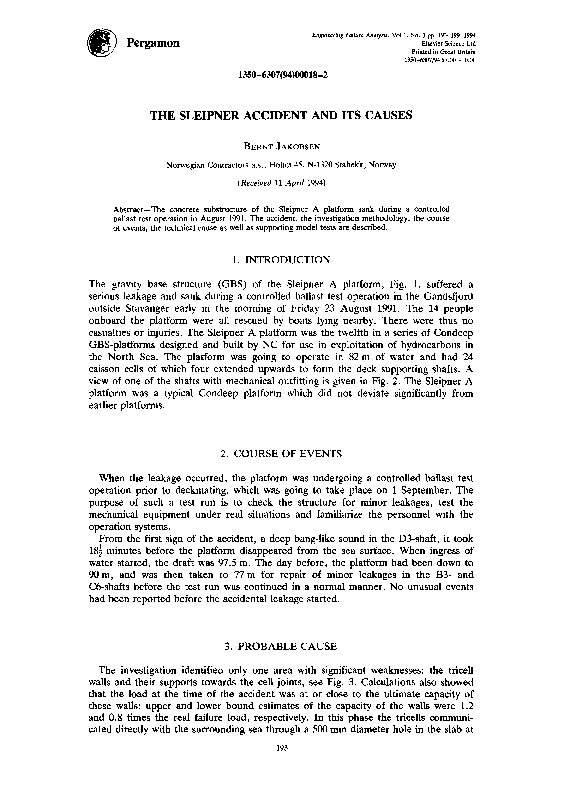 (PDF) The Sleipner accident and its causes