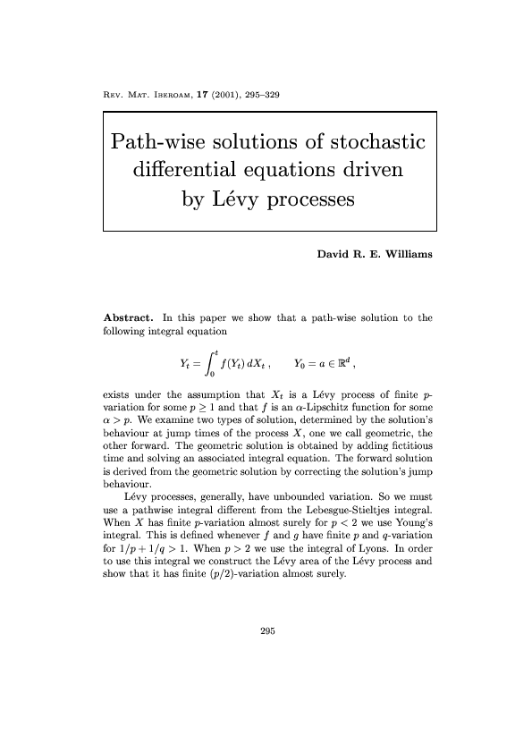 (PDF) Path-wise solutions of stochastic differential equations driven by Lévy processes