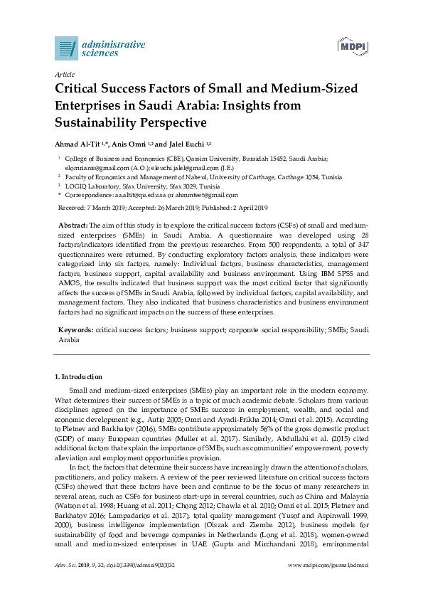 (PDF) Critical Success Factors of Small and Medium-Sized Enterprises in Saudi Arabia: Insights ...