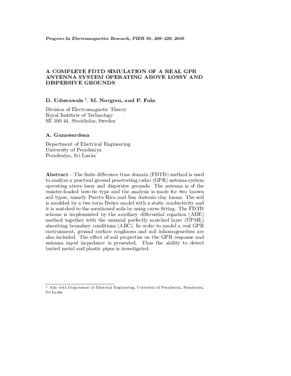 Pdf A Complete Fdtd Simulation Of A Real Gpr Antenna System Operating