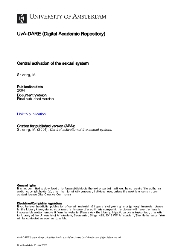 (PDF) Central activation of the sexual system | Mark Spiering ...