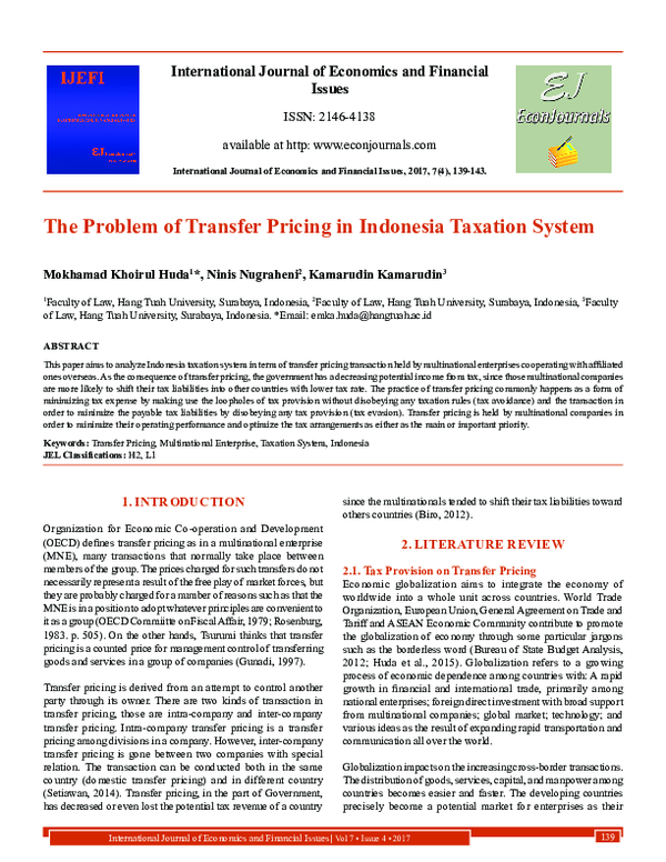 (PDF) The Problem of Transfer Pricing in Indonesia Taxation System