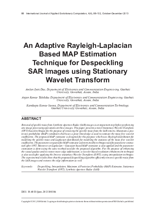 Pdf An Adaptive Rayleigh Laplacian Based Map Estimation Technique For Despeckling Sar Images