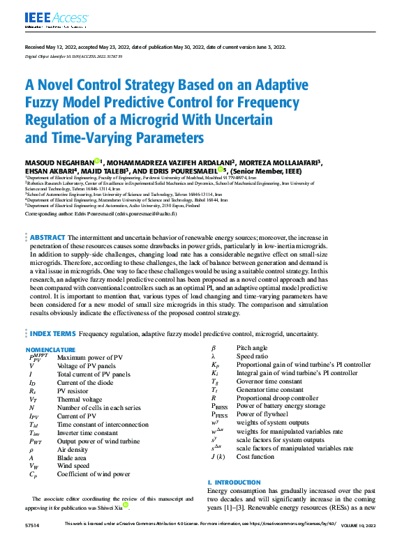 (PDF) A Novel Control Strategy Based on an Adaptive Fuzzy Model Predictive Control for Frequency ...