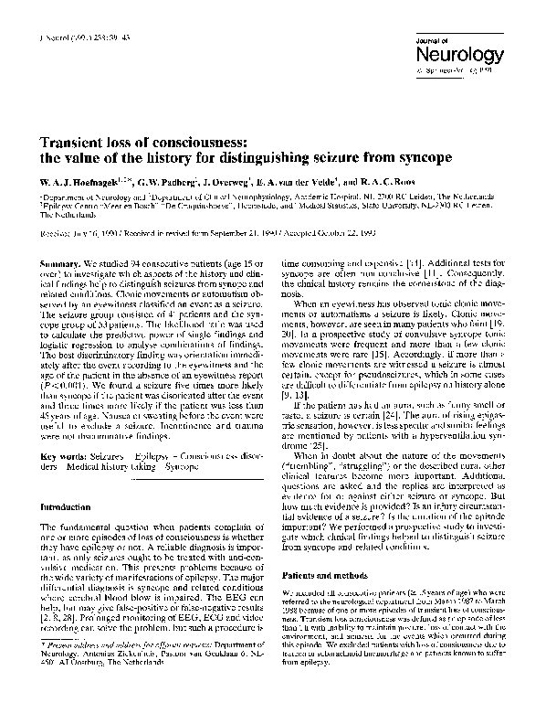 (PDF) Transient loss of consciousness: The value of the history for ...