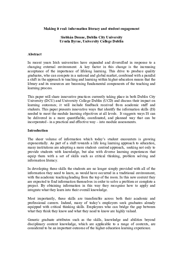 (PDF) Making it real: information literacy and student engagement
