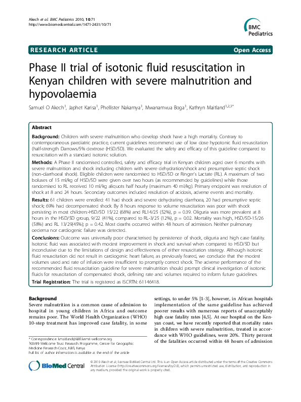 (PDF) Phase II trial of isotonic fluid resuscitation in Kenyan children ...
