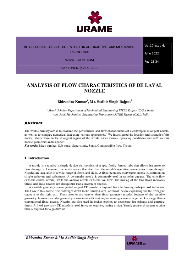 (PDF) ANALYSIS OF FLOW CHARACTERISTICS OF DE LAVAL NOZZLE