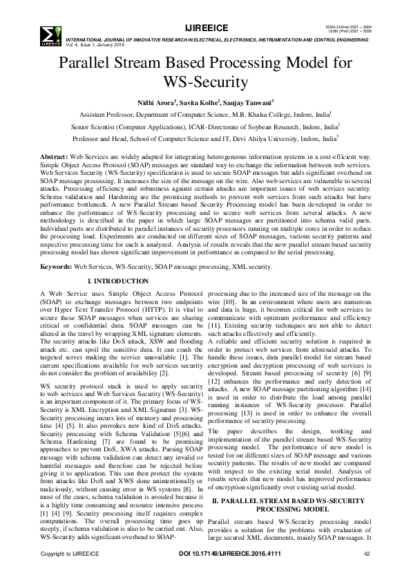 (PDF) Parallel Stream Based Processing Model for WS-Security