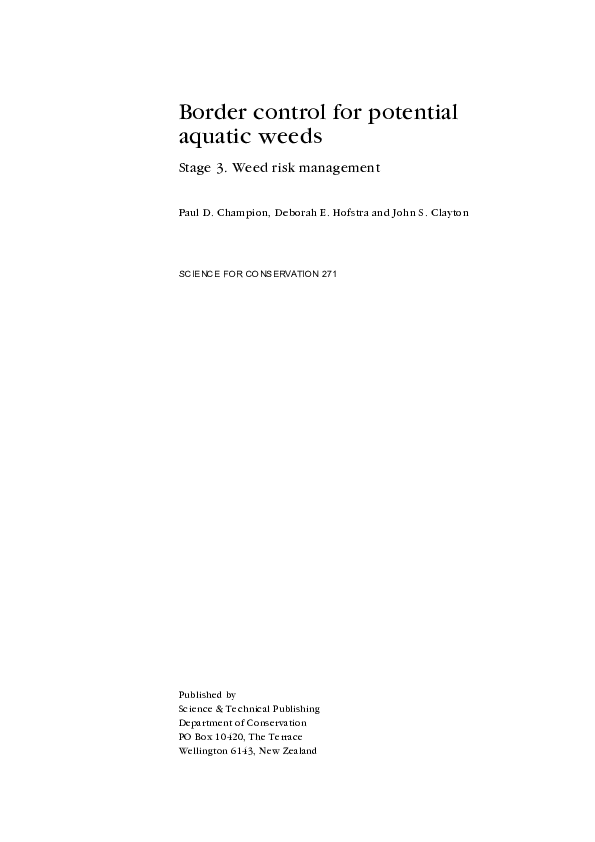 (PDF) Border control for potential aquatic weeds. Stage 1. Weed risk model