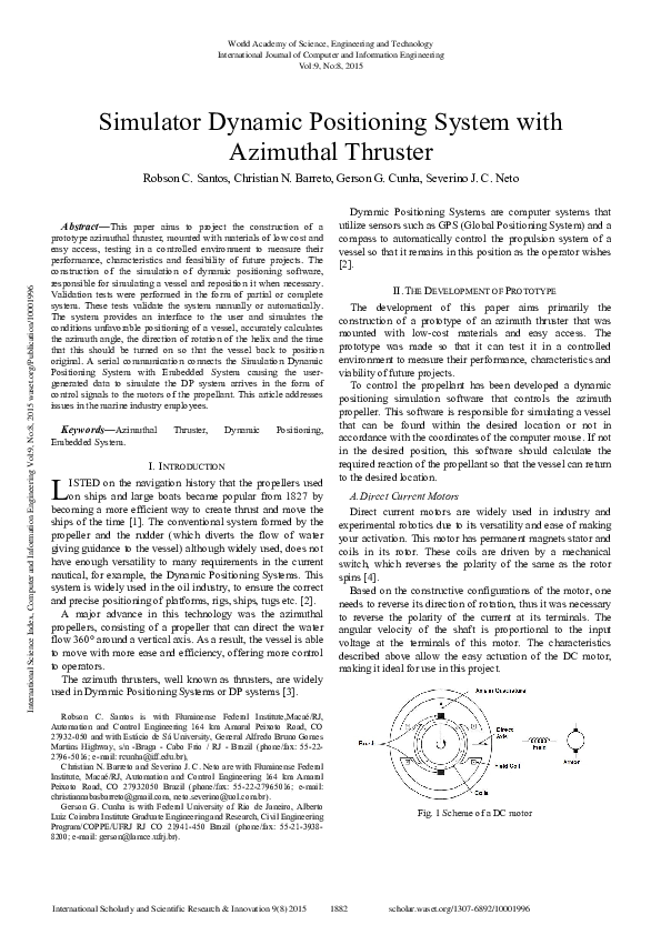 (PDF) Simulator Dynamic Positioning System With Azimuthal Thruster
