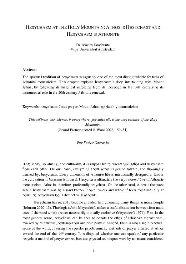 (PDF) Hesychasm at the Holy Mountain: Athos is Hesychast and Hesychasm ...