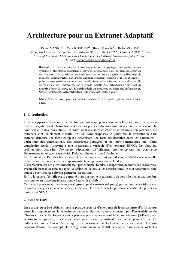 (PDF) Architecture pour un Extranet Adaptatif