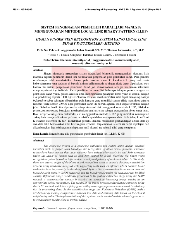 (PDF) Sistem Pengenalan Pembuluh Darah Jari Manusia Menggunakan Metode Weber Local Binary ...