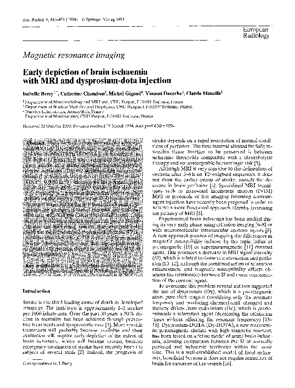 (PDF) Early depiction of brain ischaemia with MRI and dysprosium-dota ...