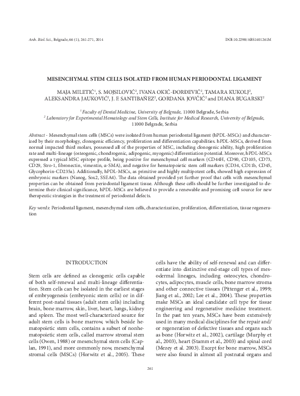 (PDF) Mesenchymal stem cells isolated from human periodontal ligament