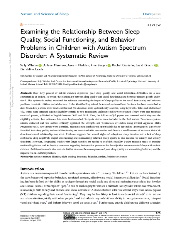 (PDF) Examining the Relationship Between Sleep Quality, Social Functioning, and Behavior ...