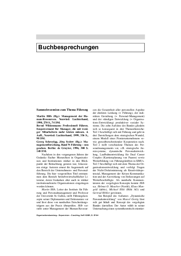 (PDF) Martin Hilb (Hg.): Management der Human-Ressourcen