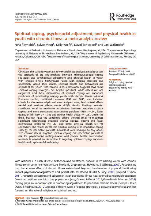 (PDF) Spiritual coping, psychosocial adjustment, and physical health in ...