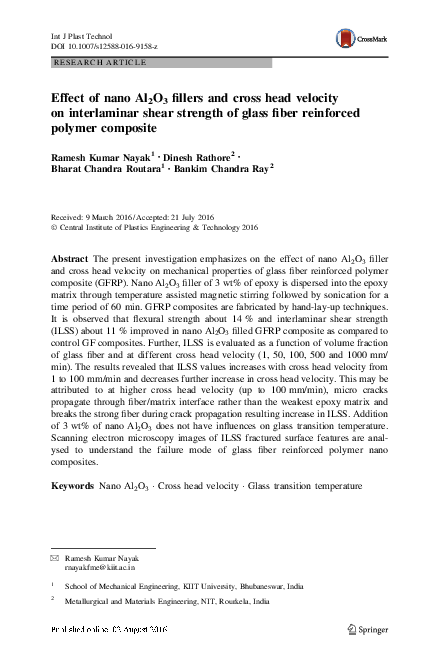 (PDF) Effect of nano Al2O3 fillers and cross head velocity on ...