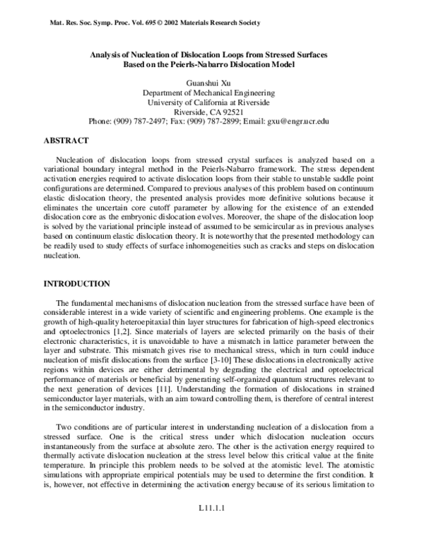 Pdf Analysis Of Nucleation Of Dislocation Loops From Stressed