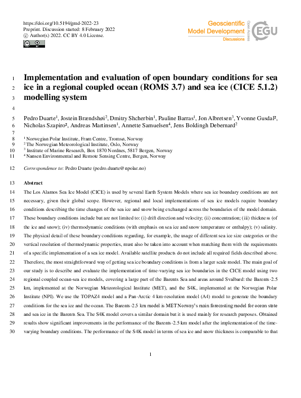 (PDF) Implementation and evaluation of open boundary conditions for sea ice in a regional ...