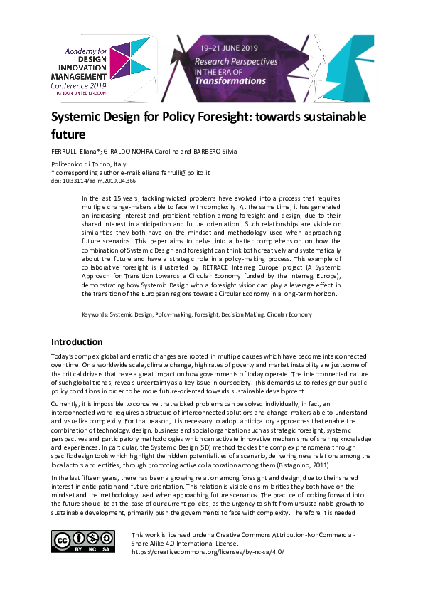 (PDF) Systemic Design for Policy Foresight