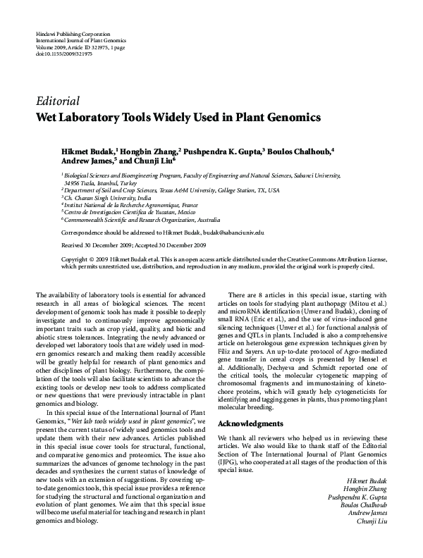 (PDF) Wet Laboratory Tools Widely Used in Plant Genomics