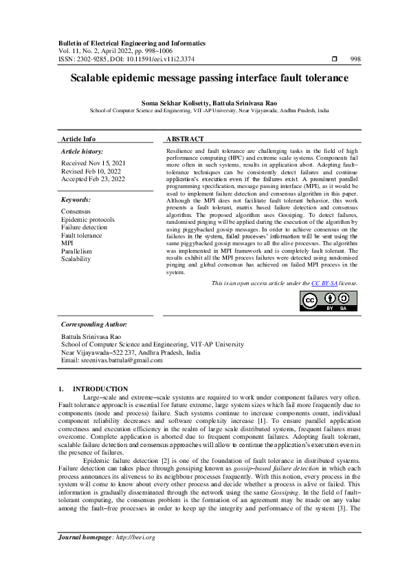 Pdf Scalable Epidemic Message Passing Interface Fault Tolerance