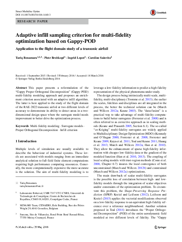 (PDF) Adaptive infill sampling criterion for multi-fidelity optimization based on Gappy-POD ...