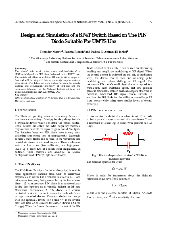 (PDF) Design and Simulation of a SP4T Switch Based on The PIN Diode ...