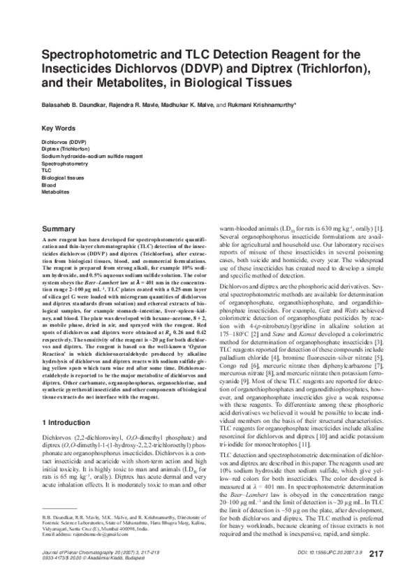(PDF) Spectrophotometric and TLC detection reagent for the insecticides ...