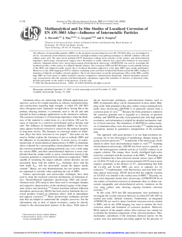 (PDF) Multianalytical and In Situ Studies of Localized Corrosion of EN ...