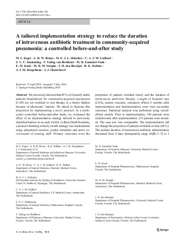Pdf A Tailored Implementation Strategy To Reduce The Duration Of