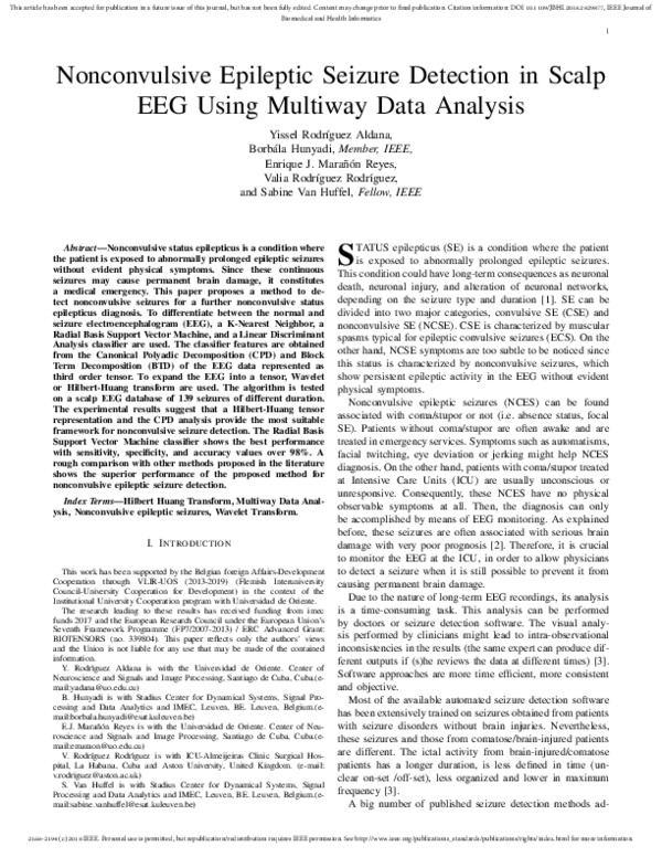Pdf Nonconvulsive Epileptic Seizure Detection In Scalp Eeg Using Multiway Data Analysis 