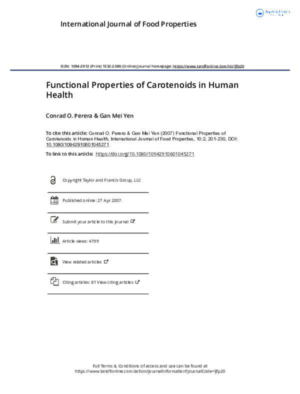 (PDF) Functional Properties of Carotenoids in Human Health