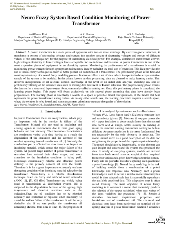 (PDF) Neuro Fuzzy System Based Condition Monitoring of Power Transformer