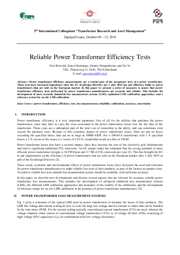 (PDF) Reliable Power Transformer Efficiency Tests