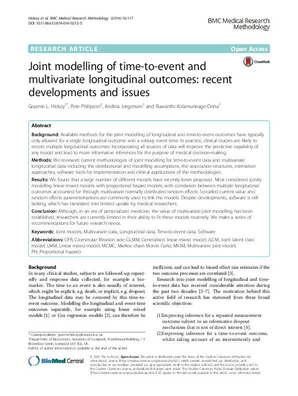 Pdf Joint Modelling Of Time To Event And Multivariate Longitudinal