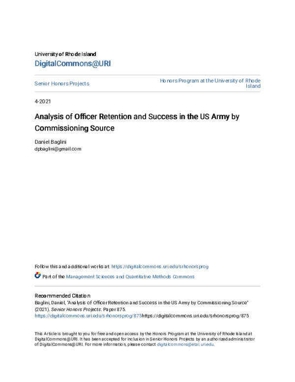 (PDF) Analysis of Officer Retention and Success in the US Army by ...