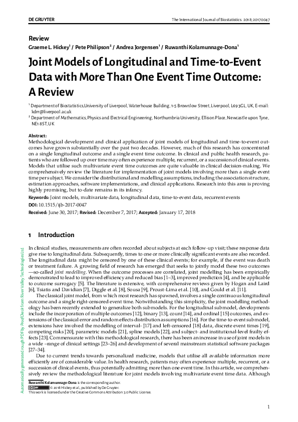 Pdf Joint Models Of Longitudinal And Time To Event Data With More