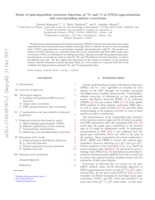 (PDF) Study of spin-dependent structure functions of He3 and H3 at NNLO approximation and ...
