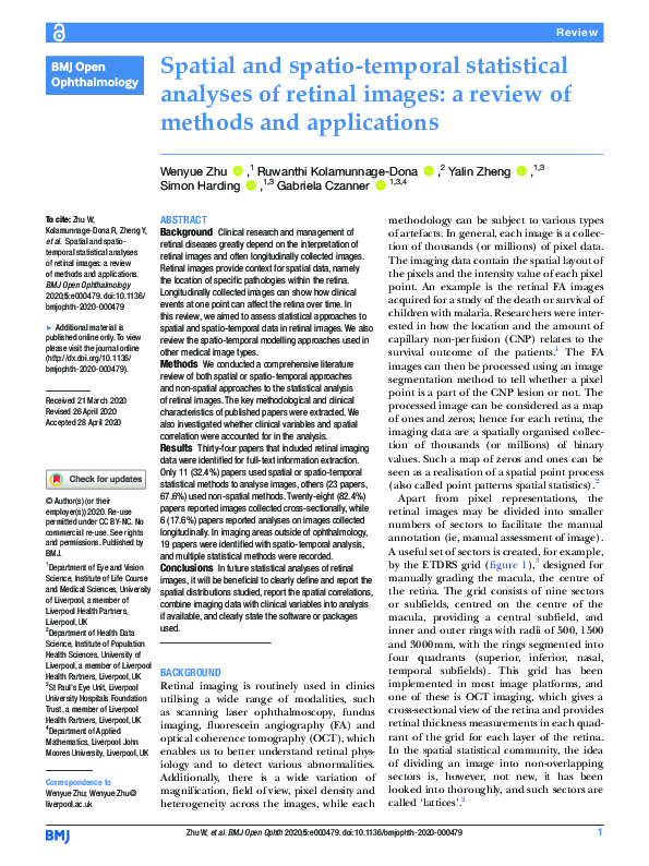 Pdf Spatial And Spatio Temporal Statistical Analyses Of Retinal Images A Review Of Methods