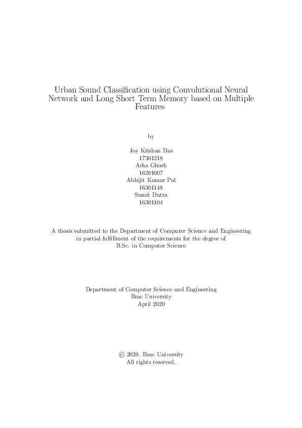 (PDF) Urban Sound Classification Using Convolutional Neural Network and Long Short Term Memory ...