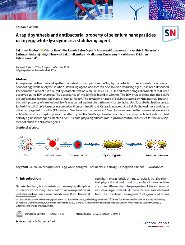 Pdf A Rapid Synthesis And Antibacterial Property Of Selenium Nanoparticles Using Egg White
